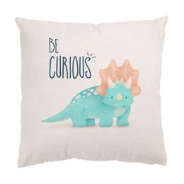 Bilderwelten Dekokissen Kissenbezug blau Tiere Illustration Aquarell - S&uuml;&szlig;e Dinos - Be curious - Bett Couch Kinderzimmer M&auml;dchen Jungen in 40x40 50x50 60x60