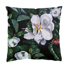 Bilderwelten Dekokissen gr&uuml;n modern - Tropische Nacht mit wei&szlig;en Blumen - Bett Couch Sofakissen Bezug & F&uuml;llung in 40x40 50x50 60x60