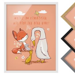 Bilderwelten Bild mit Rahmen Tiere orange Illustration inkl. Rahmung - Wei&szlig;t du eigentlich wie lieb ich dich habe - V&ouml;gel Kinderzimmer Baby M&auml;dchen Jungen