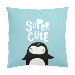 Bilderwelten Dekokissen blau Tiere Illustration - Super Cute Pinguin - Bett Couch Kinderzimmer M&auml;dchen Jungen in 40x40 50x50 60x60