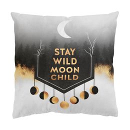 Bilderwelten Dekokissen Kissenbezug gold Spr&uuml;che modern Aquarell - Stay Wild Moon Child - Spr&uuml;che Sofakissen Bezug & F&uuml;llung in 40x40 50x50 60x60