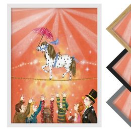 Bilderwelten Bild mit Rahmen Tiere orange modern inkl. Rahmung - Zirkuspony Micki - Pferde Kinderzimmer Baby M&auml;dchen Jungen