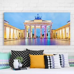 Bilderwelten Leinwandbild - Querformat Erleuchtetes Brandenburger Tor