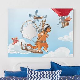 Bilderwelten Leinwandbild - Querformat Fliegender Bauernhof Katze unterwegs
