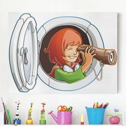 Bilderwelten Leinwandbild - Querformat Fliegender Bauernhof Luken-M&auml;dchen