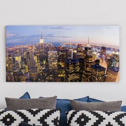 Bilderwelten Leinwandbild - Querformat New York Skyline bei Nacht