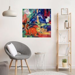 Bilderwelten Glasbild Tiere Abstrakt bunt Glas Wandbild - Franz Marc - Rehe im Walde - Deko Wohnzimmer Schlafzimmer