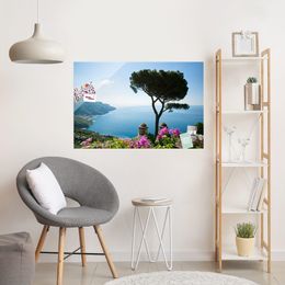 Bilderwelten Glasbild - Querformat Ausblick vom Garten aufs Meer