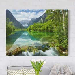 Bilderwelten Leinwandbild - Querformat Bergsee mit Spiegelung