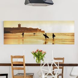 Bilderwelten Leinwandbild - Panorama Surfer Beach
