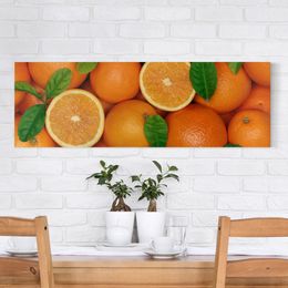 Bilderwelten Leinwandbild - Panorama Saftige Orangen