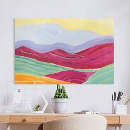 Bilderwelten Leinwandbild Natur Abstrakt Kunstdruck bunt - Sonnige Abstrakte Landschaft - Landschaft XXL Wohnzimmer Schlafzimmer