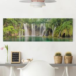 Bilderwelten Leinwandbild - Panorama Wasserfall Plitvicer Seen