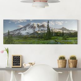 Bilderwelten Leinwandbild - Panorama Bergblick Wiesenpfad