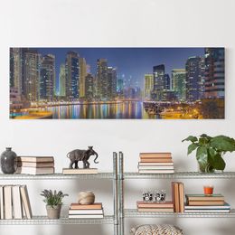 Bilderwelten Leinwandbild - Panorama Dubai Nacht Skyline