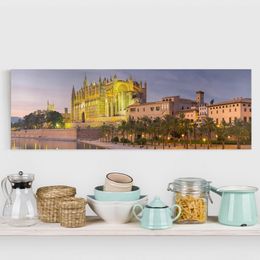 Bilderwelten Leinwandbild Stadt modern Kunstdruck Leinwanddruck - Catedral de Mallorca Wasserspiegelung - Skylines XXL Wohnzimmer Schlafzimmer