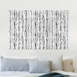 Bilderwelten Leinwandbild Wald Illustration Aquarell schwarz weiss - Aquarell Birkenwald in Schwarz Wei&szlig; - B&auml;ume XXL Kinderzimmer Baby M&auml;dchen Jungen