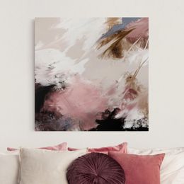 Bilderwelten Leinwandbild originell Abstrakt Kunstdruck beige - Verschwimmendes Ros&eacute; - Wandbild XXL Wohnzimmer Schlafzimmer