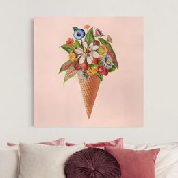Bilderwelten Leinwandbild Vintage Kunstdruck rosa - Tropisches Eisbouquet - Retro XXL K&uuml;che