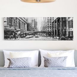 Bilderwelten Leinwandbild - Panorama NYC Urban schwarz-wei&szlig;