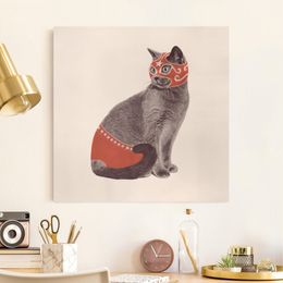 Bilderwelten Leinwandbild Tiere modern Kunstdruck schwarz weiss - Wrestling Cat - Katze XXL Wohnzimmer Schlafzimmer