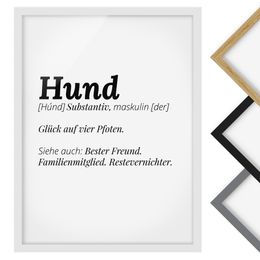 Bilderwelten Bild mit Rahmen Tiere schwarz weiss modern inkl. Rahmung - Die Definition von Hund - Spr&uuml;che Wohnzimmer Schlafzimmer