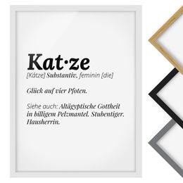 Bilderwelten Bild mit Rahmen Tiere schwarz weiss modern inkl. Rahmung - Die Definition von Katze - Spr&uuml;che Wohnzimmer Schlafzimmer