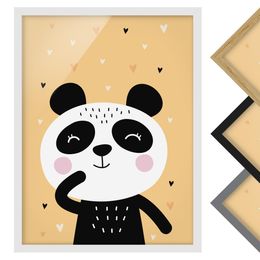 Bilderwelten Bild mit Rahmen Tiere gelb modern inkl. Rahmung - Der gl&uuml;ckliche Panda - Deko Kinderzimmer Baby M&auml;dchen Jungen