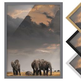 Bilderwelten Bild mit Rahmen - Hochformat Elefanten der Savanne