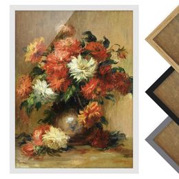 Bilderwelten Bild mit Rahmen Blumen rot Landhaus inkl. Rahmung - Auguste Renoir - Stillleben mit Dahlien - Deko Wohnzimmer Schlafzimmer