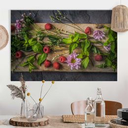Bilderwelten Akustikbild Blumen Himbeeren Minze