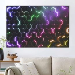 Bilderwelten Akustikbild Strukturierte Hexagone mit Neonlicht