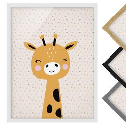 Bilderwelten Bild mit Rahmen Tiere gelb Illustration inkl. Rahmung - Baby Giraffe - Giraffen Kinderzimmer Baby M&auml;dchen Jungen