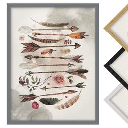 Bilderwelten Bild mit Rahmen - Hochformat Boho Pfeile und Federn - Aquarell