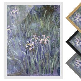 Bilderwelten Bild mit Rahmen Blumen blau modern inkl. Rahmung - Claude Monet - Schwertlilien - Deko Wohnzimmer Schlafzimmer