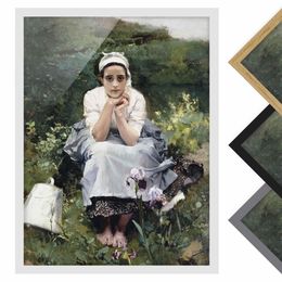 Bilderwelten Bild mit Rahmen Tiere gr&uuml;n modern inkl. Rahmung - Joaquin Sorolla - Das Milchm&auml;dchen - Deko Wohnzimmer Schlafzimmer