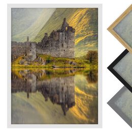 Bilderwelten Bild mit Rahmen Natur gr&uuml;n Motiv inkl. Rahmung - Kilchurn Castle in Schottland - Landschaft Wohnzimmer Schlafzimmer