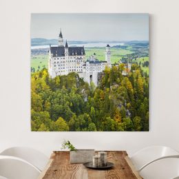Bilderwelten Leinwandbild Stadt modern Kunstdruck Leinwanddruck - Schloss Neuschwanstein Panorama - Skylines XXL Wohnzimmer Schlafzimmer