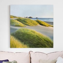 Bilderwelten Leinwandbild - Quadrat D&uuml;nen und Gr&auml;ser am Meer