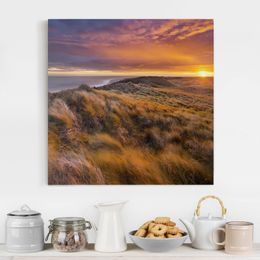 Bilderwelten Leinwandbild - Quadrat Sonnenaufgang am Strand auf Sylt