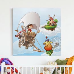 Bilderwelten Leinwandbild Tiere Illustration Kunstdruck Leinwanddruck - Fliegender Bauernhof Heuwagenfahrt - Wandbild XXL Kinderzimmer Baby M&auml;dchen Jungen