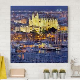 Bilderwelten Leinwandbild - Quadrat Palma de Mallorca City Skyline und Hafen