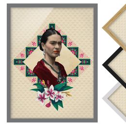 Bilderwelten Bild mit Rahmen - Hochformat Frida Kahlo - Blumen und Geometrie