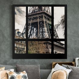 Bilderwelten Leinwandbild Stadt modern Kunstdruck Leinwanddruck - Fensterausblick Paris - Nahe am Eiffelturm - Paris XXL Wohnzimmer Schlafzimmer