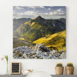 Bilderwelten Leinwandbild - Quadrat Berge und Tal der Lechtaler Alpen in Tirol