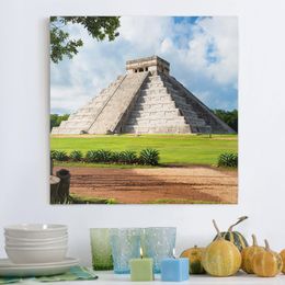 Bilderwelten Leinwandbild - Quadrat El Castillo Pyramide