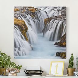Bilderwelten Leinwandbild - Quadrat Br&uacute;arfoss Wasserfall in Island