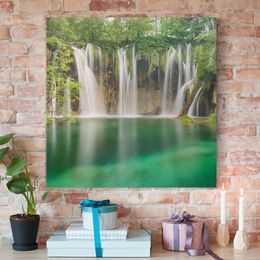 Bilderwelten Leinwandbild - Quadrat Wasserfall Plitvicer Seen