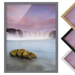 Bilderwelten Bild mit Rahmen - Hochformat Go&eth;afoss und der Mond