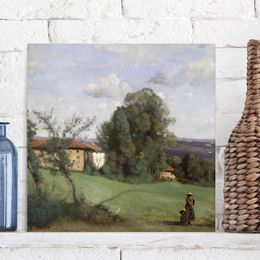 Bilderwelten Leinwandbild Natur modern Kunstdruck Leinwanddruck - Jean-Baptiste Camille Corot - Ein Bauernhof - Landschaft XXL Wohnzimmer Schlafzimmer
